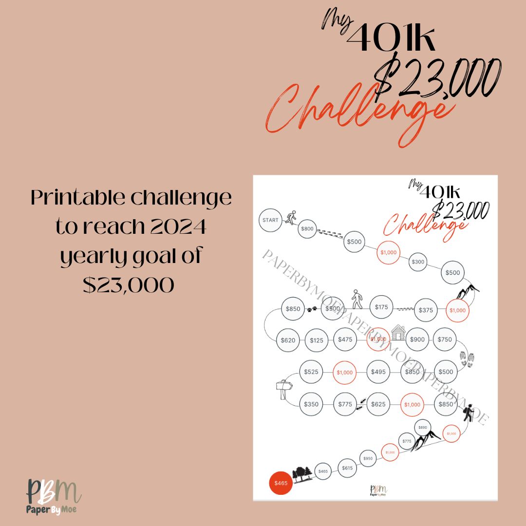 401K Savings Printable Challenge – Paper By Moe