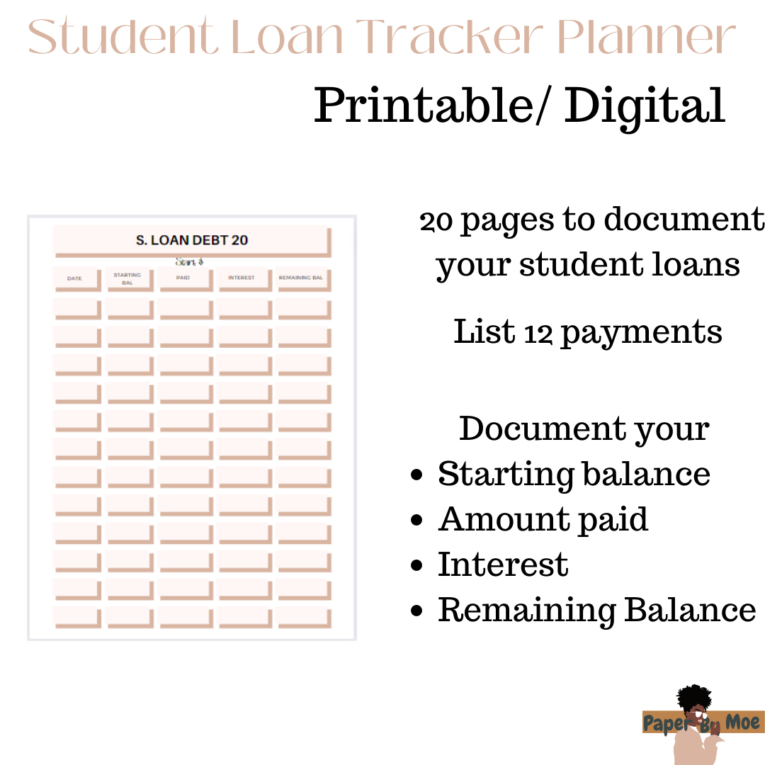 Pink Student Loan Tracker Digital Planner / Printable – Paper By Moe